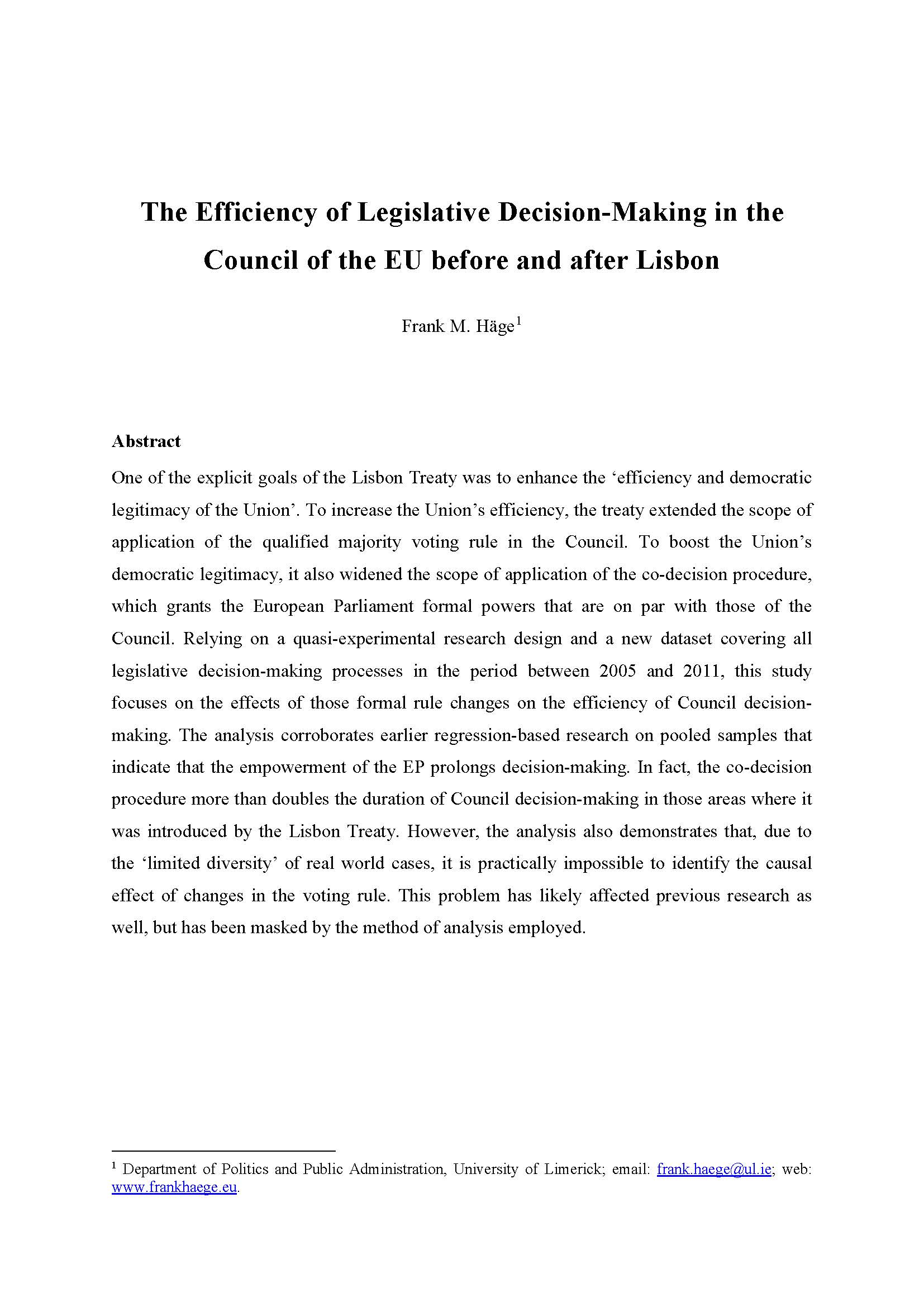 The Efficiency of Legislative Decision-Making in the Council of the EU ...
